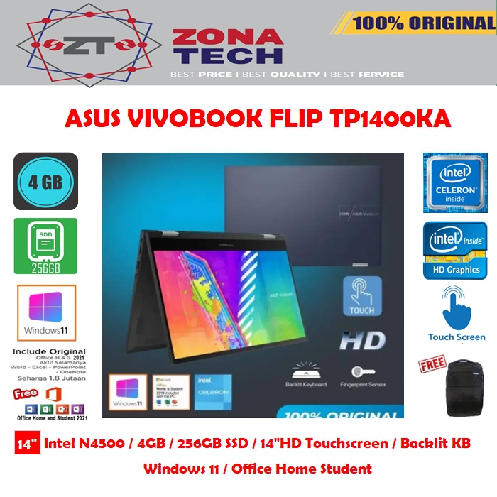 Jual ASUS VIVOBOOK 14 FLIP TP1400KA - INTEL N4500 - 4GB - 256GB ...