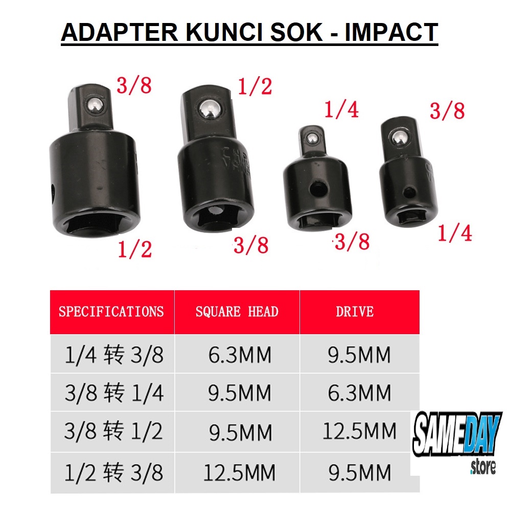 Jual Adapter Reducer Impact Driver Adaptor Kunci Sok Sock Socket Square Head Set | Shopee Indonesia