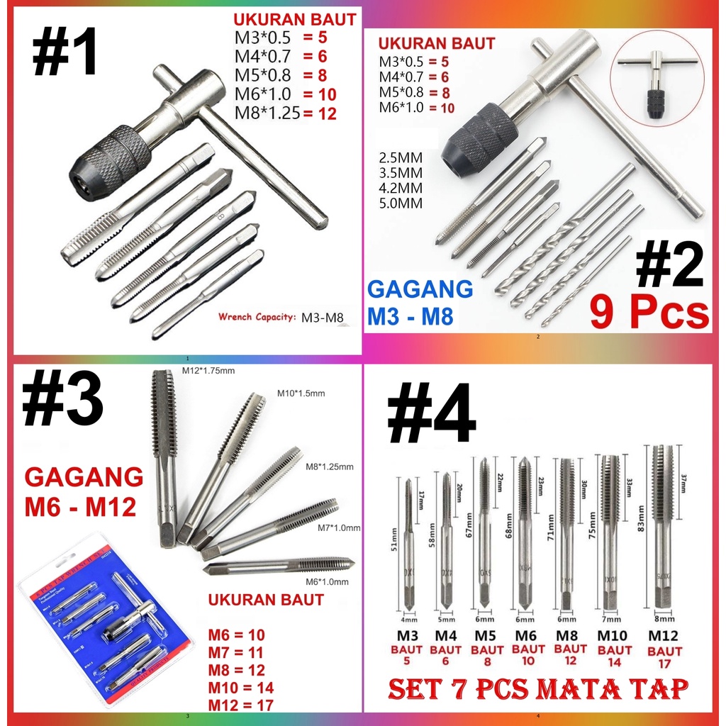 Jual Hand Tap Set Pembuat Ulir Sekrup Mata Bor Tap Die Set & Gagang M3-M12 | Shopee Indonesia