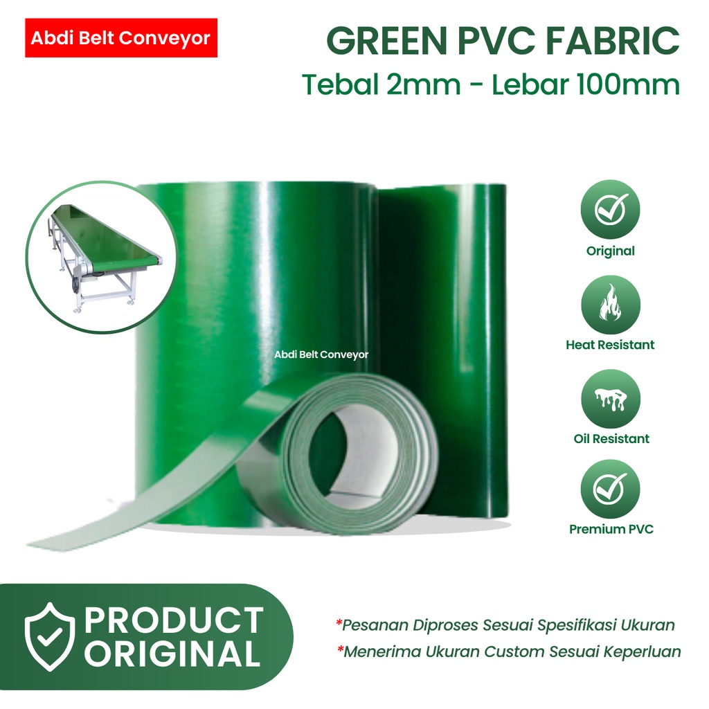Jual Conveyor Belt Pvc Hijau 100 mm ( 2 mm ) Belt Conveyor Green Pvc ...