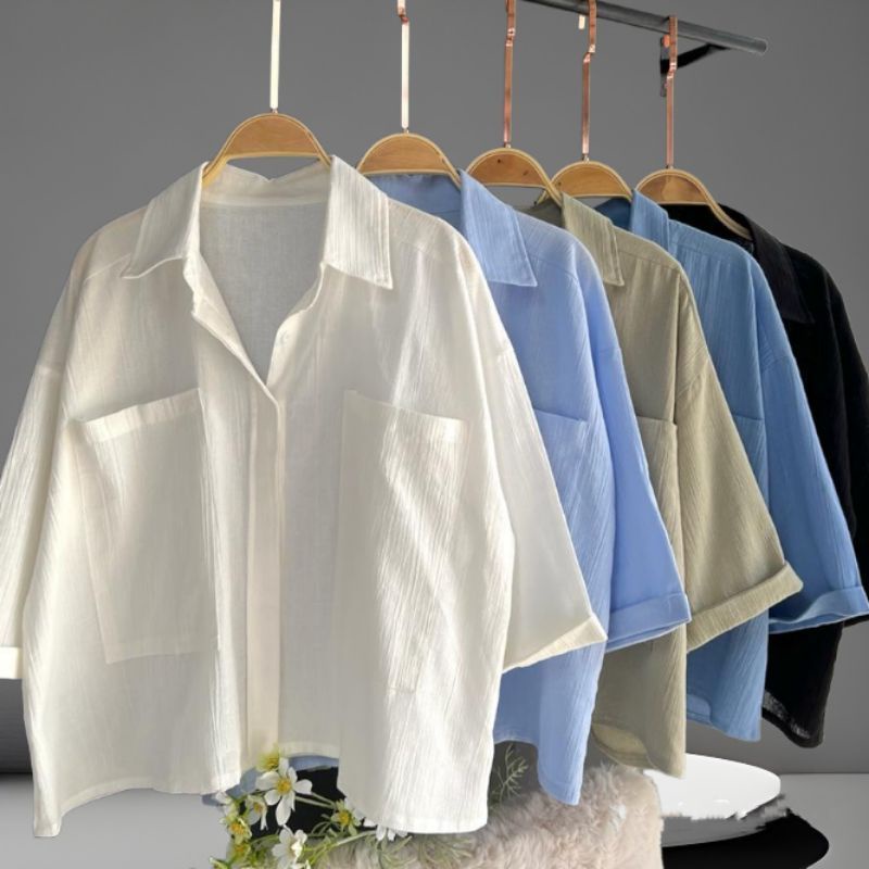Jual Kemeja Linen Wanita / Atasan Wanita Korean Style / Kemeja kantong Terbaru | Shopee Indonesia