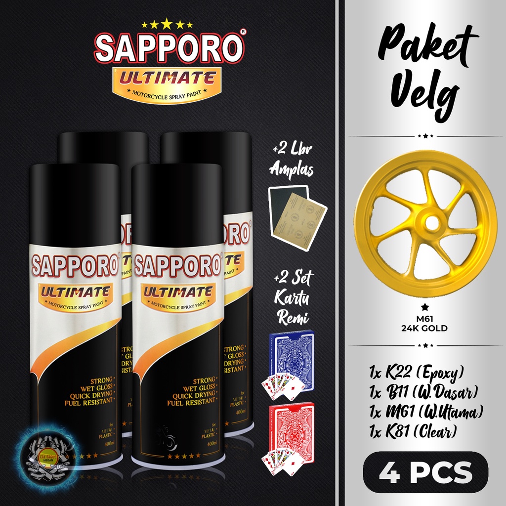 Jual PAKET VELG M61 24K GOLD CAT SEMPROT SAPPORO ULTIMATE 400 ML CAT ...