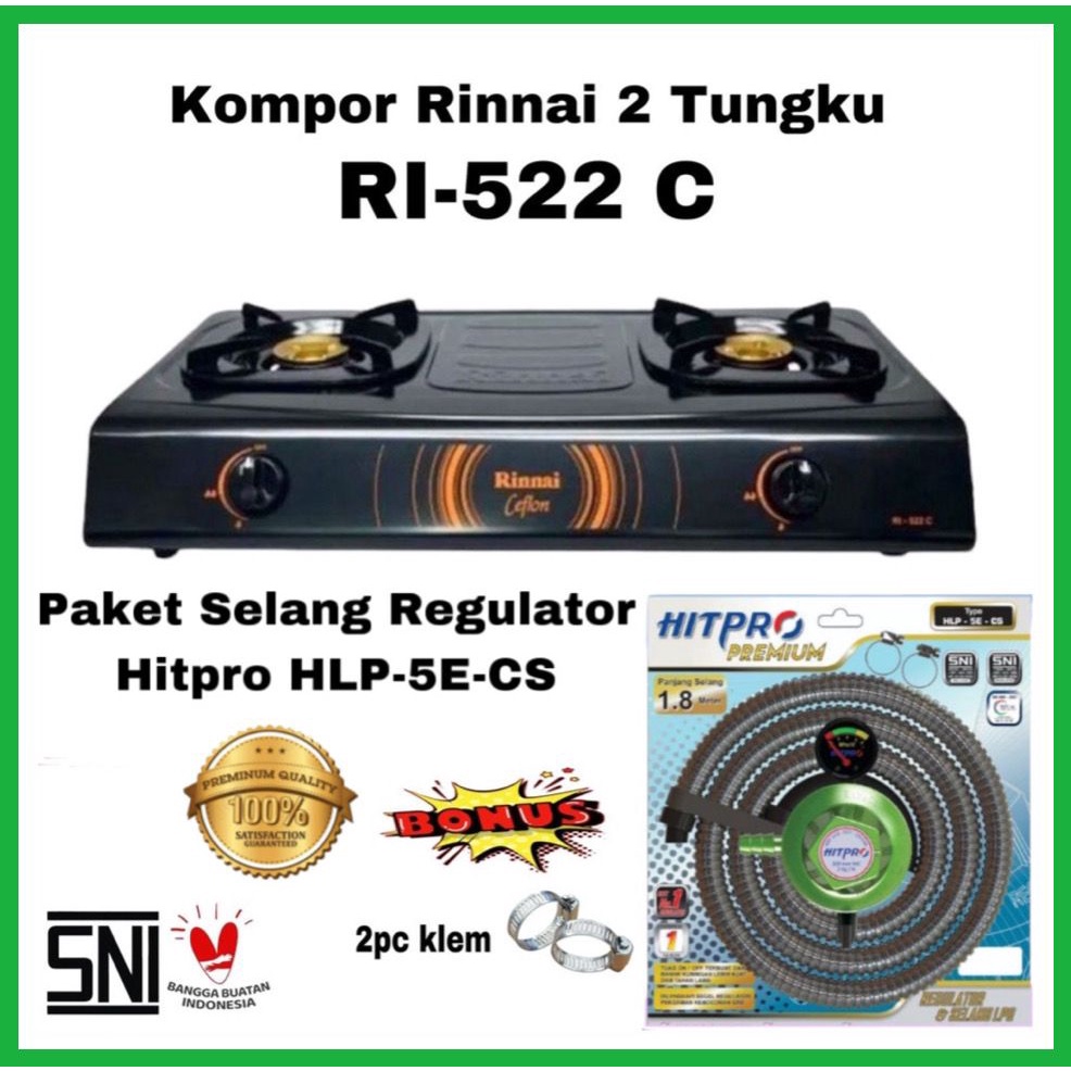 Jual Paket Kompor Gas Rinnai 2 Tungku RI 522C Bonus Selang Regulator Hitpro HLP-5A-CS / HLP-5E ...