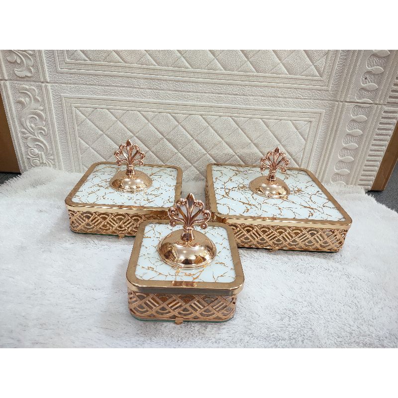 Jual tempat bolu/tempat kue/tempat snack sultan marble set 3pc | Shopee ...