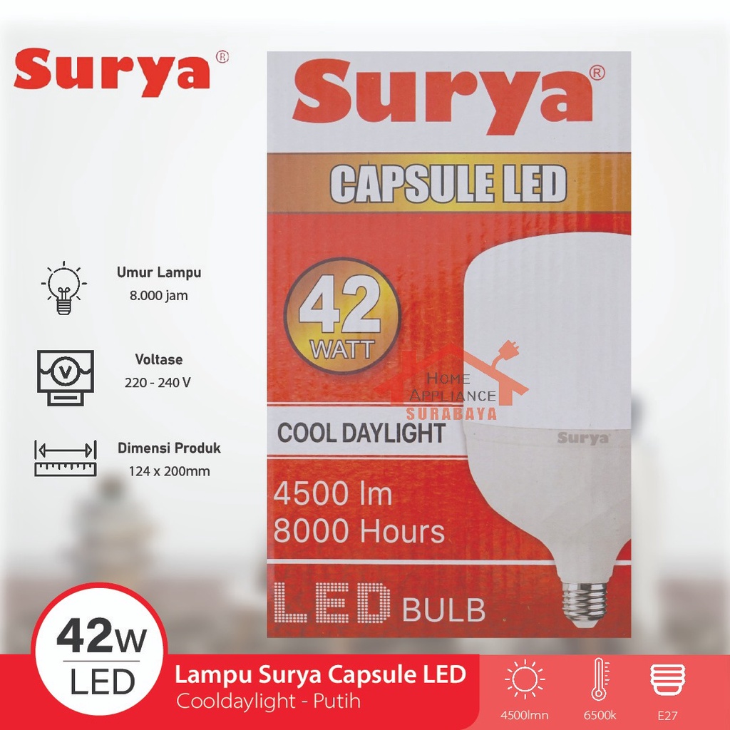 Jual Lampu Capsule Kapsul Bohlam LED SURYA 6W/9W/14W/18W/28/36W/42W/50W Gen 3 6500K Cahaya Putih ...