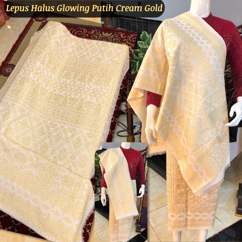 Jual TERLARIS Songket Lepus Halus Putih silver & Cream Gold /Songket ...