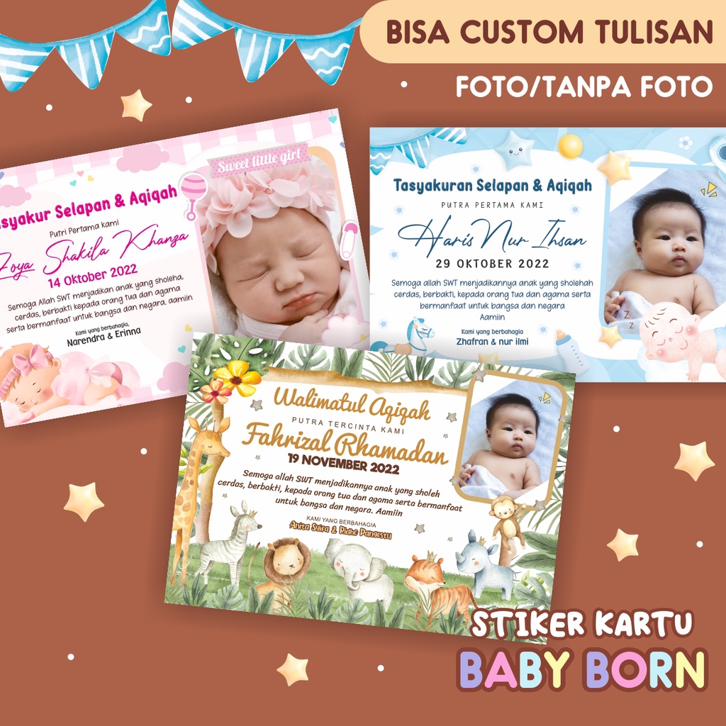 Jual Stiker Baby Born | Stiker Tasyakuran Aqiqah | Kartu Ucapan One ...