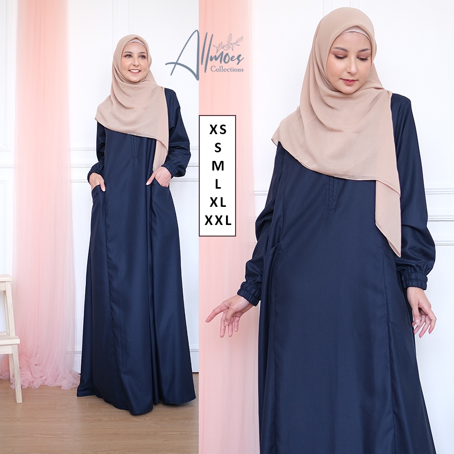 Jual gamis dress polos syari mikaila toyobo navy adem berkualitas ...