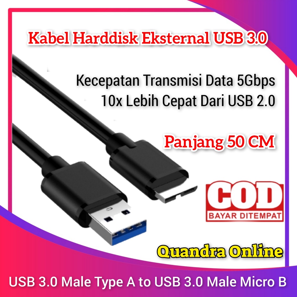 Jual Kabel Hardisk Eksternal USB 3.0 Male Type A to Micro B Kecepatan ...