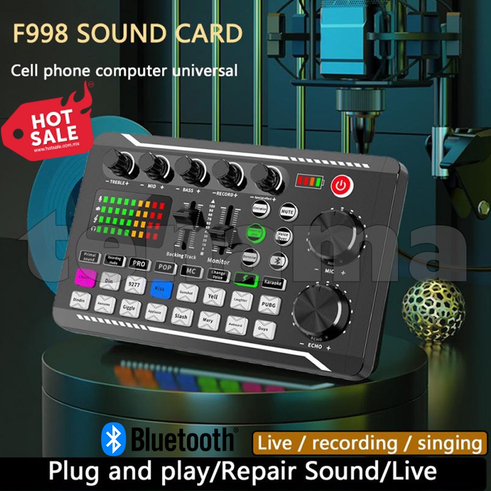 Jual Sound Card F998 Pro Live Broadcast Mixer Karaoke Bluetooth Interface | Shopee Indonesia