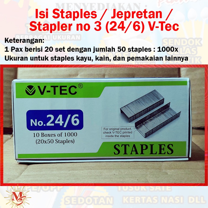 Jual Isi Staples / Jepretan / Hekter / Stapler V-tec No 3 ( 24/6 ...