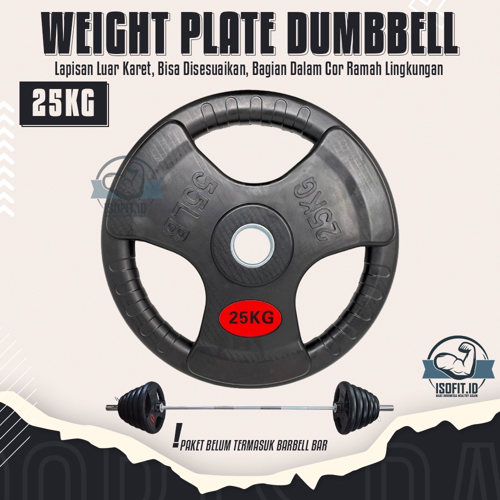 Jual Isofit.id 3-Grip Rubberized Weight Plate Barbel [25KG] / Plat ...