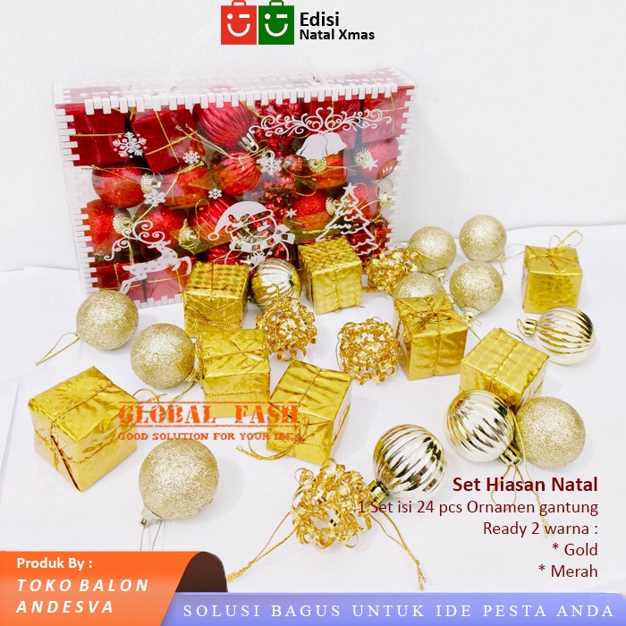 Jual Set Hiasan Pohon Natal Campur Isi 24 / Souvenir Dekorasi ornamen ...