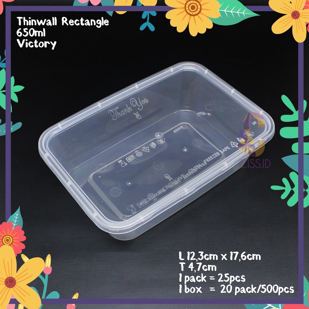 Jual KOTAK MAKAN PLASTIK THINWALL 650ML RECTANGLE PERSEGI PANJANG 1PACK ...