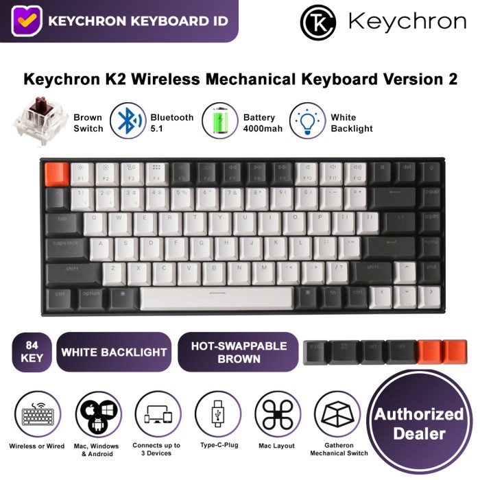Jual KEYCHRON K2 84 KEY BROWN SWITCH WHITE BACKLIGHT PLASTIC FRAME K2-A3H | Shopee Indonesia