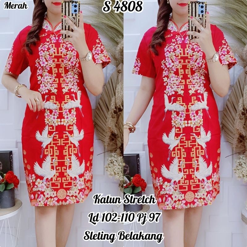 Jual S 4808 #Dress Katun Merah Cheongsam 120 3L | Shopee Indonesia