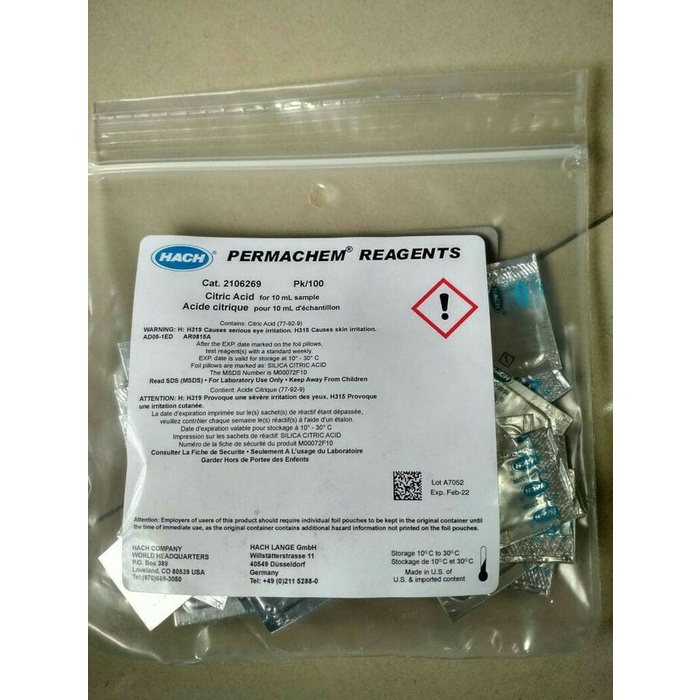 Jual HACH 2106269, Citric Acid Reagent for Silica, 10 mL, pk/100 ...
