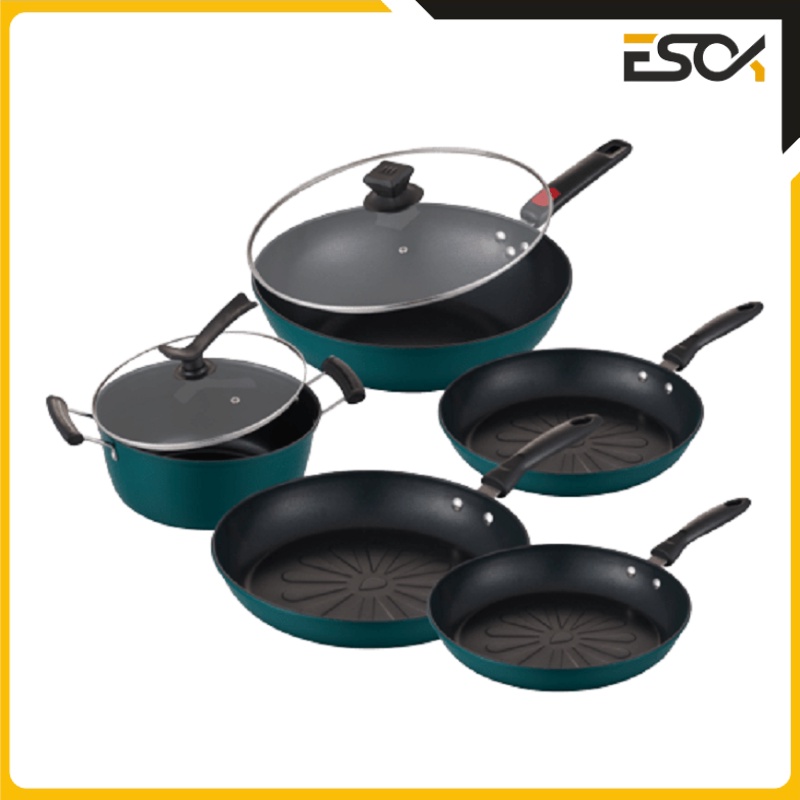 Jual ESOK Panci Set Wajan Penggorengan Teflon Panci Anti Lengket - Varian Hijau | Shopee Indonesia
