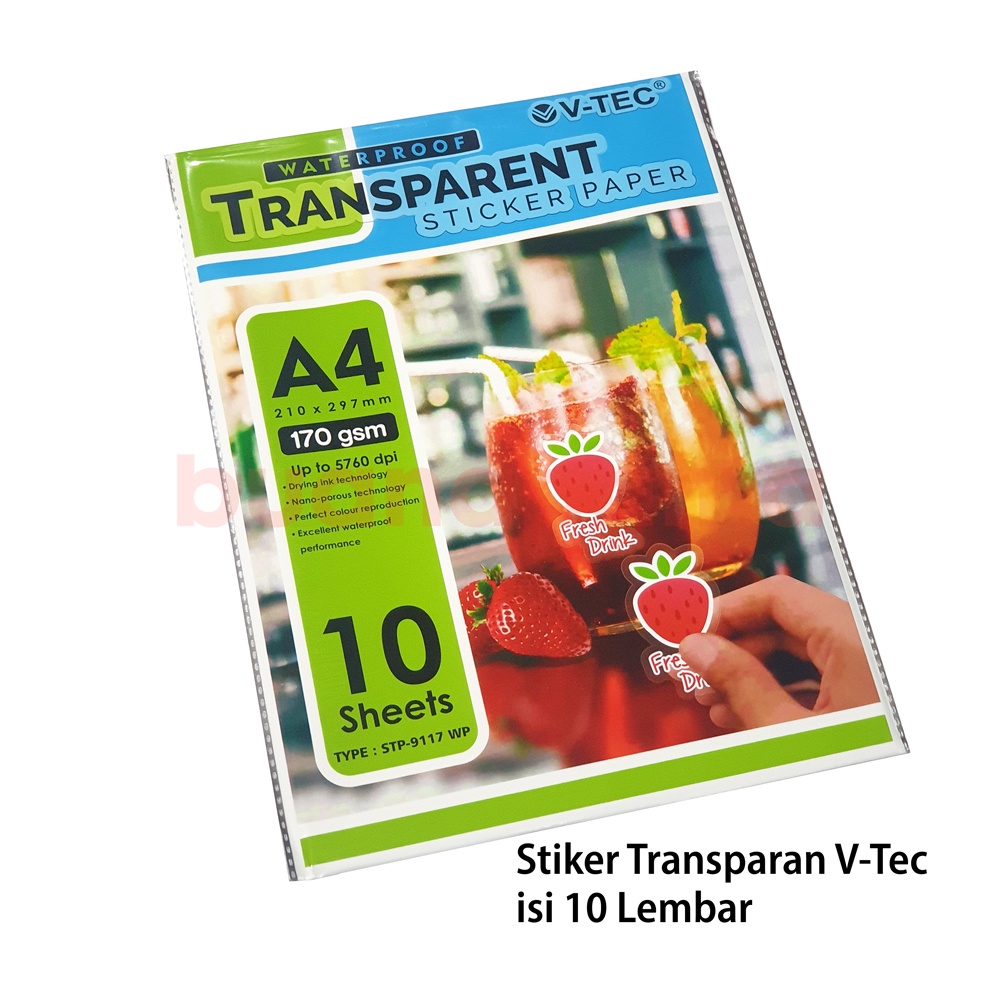Jual Kertas Stiker Transparan A4 V-Tec isi 10 Lembar Transparent ...