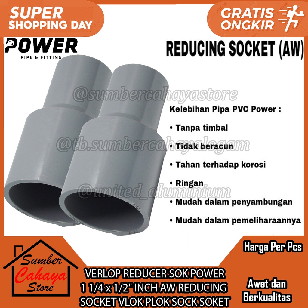 Jual VERLOP VLOK PLOK SOCK REDUCER SOK POWER 1 1/4 x 1/2" INCH AW ...