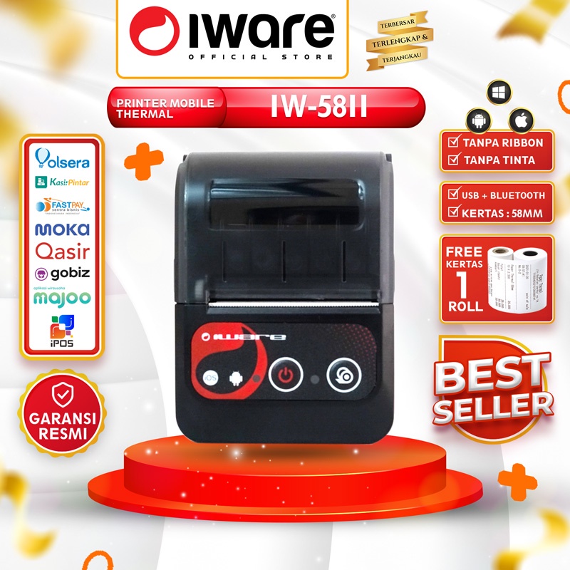 Jual Iware Mini Printer Mobile Printer Thermal Bluetooth Iware MP-58ii Mokapos 58MM | Shopee ...
