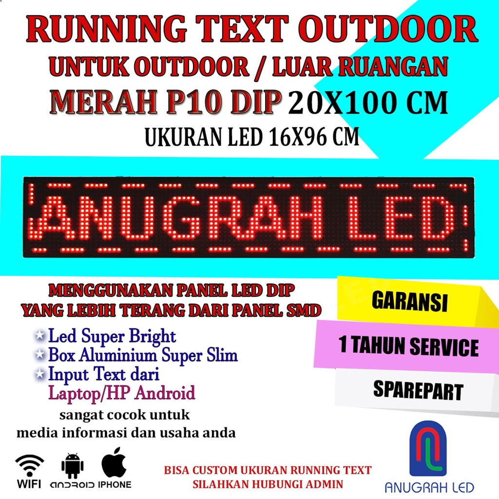 Jual RUNNING TEXT RUNING TEXT LED P10 DIP SMD OUTDOOR MERAH | Shopee ...