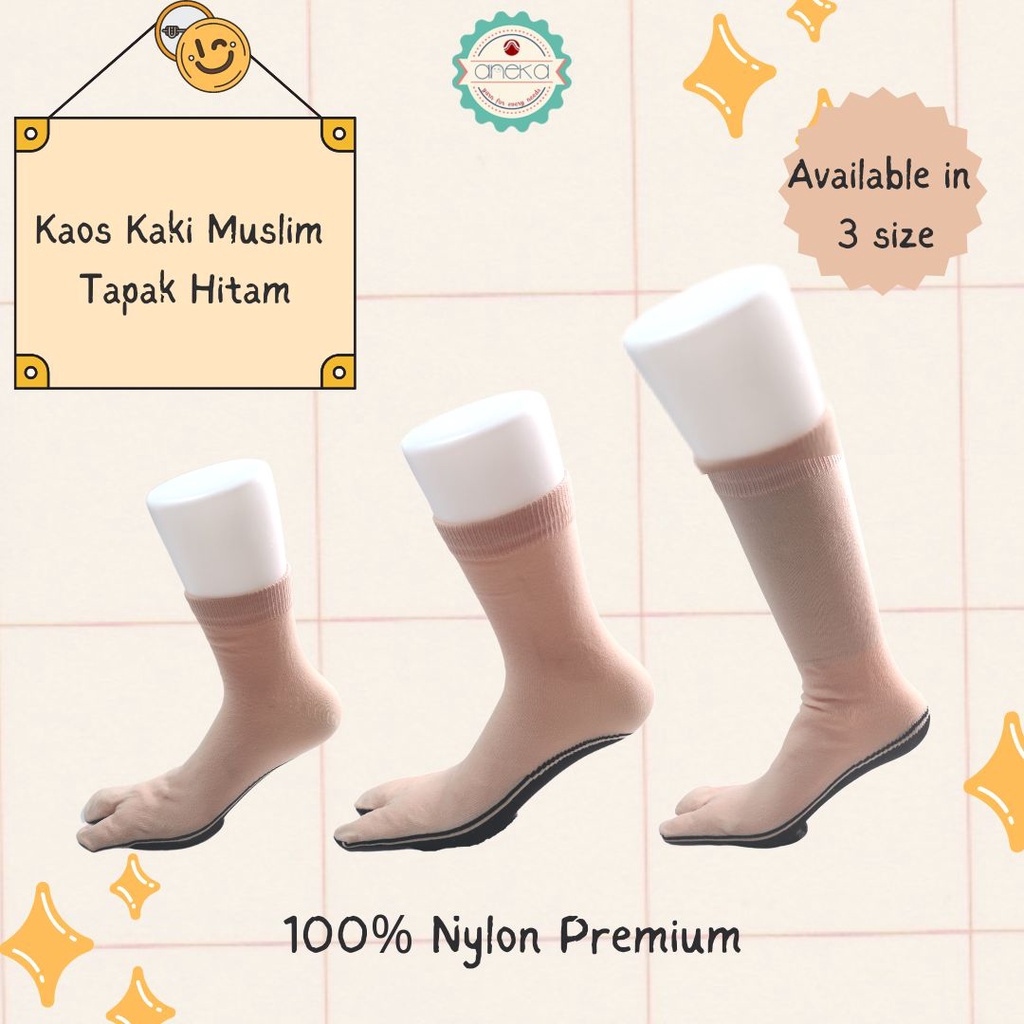 Jual ANEKA - Kaos Kaki Nilon Nylon Warna / Jempol / Muslimah / Muslim - Tapak Hitam Ukuran L / M ...