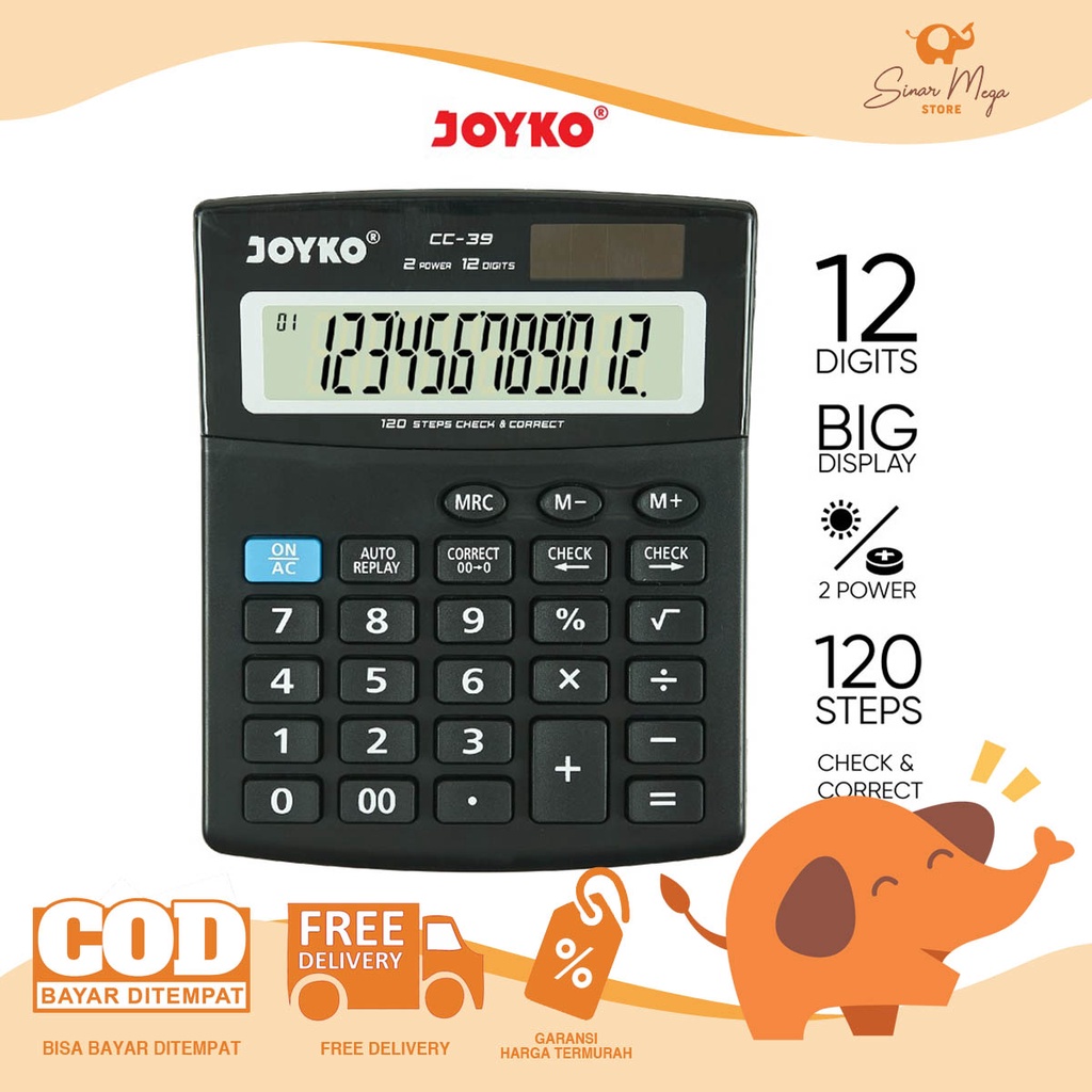 Jual Joyko Calculator CC-39 / Kalkulator 12 Digits / Check Correct ...