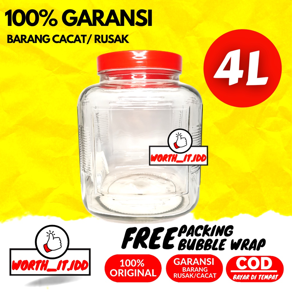 Jual TOPLES KACA LODONG KOTAK PENYIMPANAN MAKANAN BESAR 4 LITER TEMPAT ...