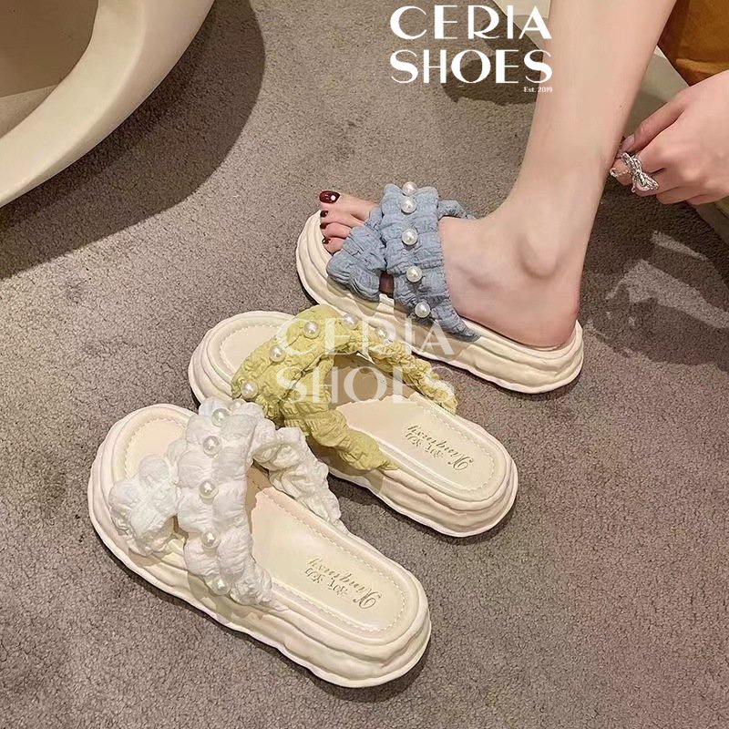 Jual PVC Sandal Slop Wanita Jelly Import Motif Kain Mutiara Bahan ...