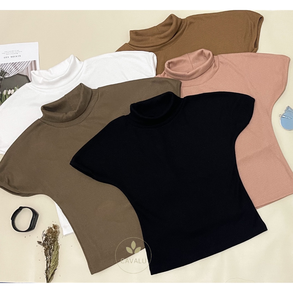 Jual CAVALU Knit Top Turtle Neck High Neck T-shirt Kaos Rajut Atasan Wanita 040 | Shopee Indonesia