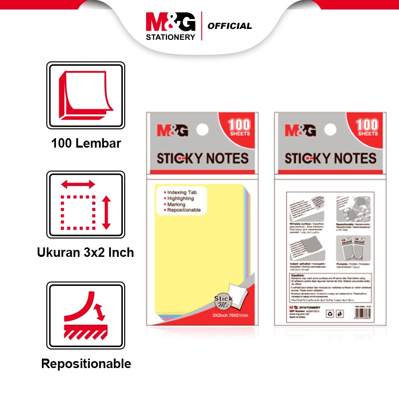 Jual M&G Sticky Notes 3"x2" Memo Tempel 100 Lembar Warna Warni 76x51mm ...