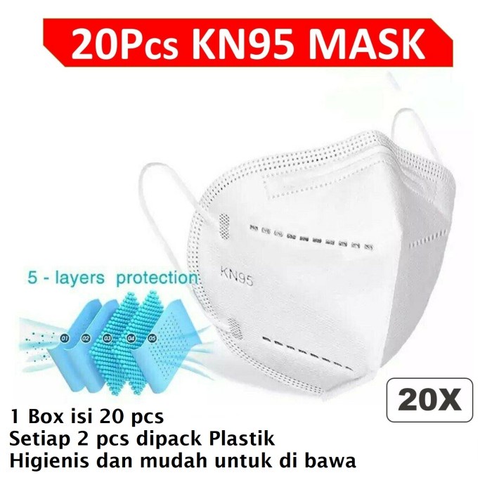 Jual Masker KN95 KN 95 Earloop Kuping 5 ply 5ply isi 20 Pcs Putih ...