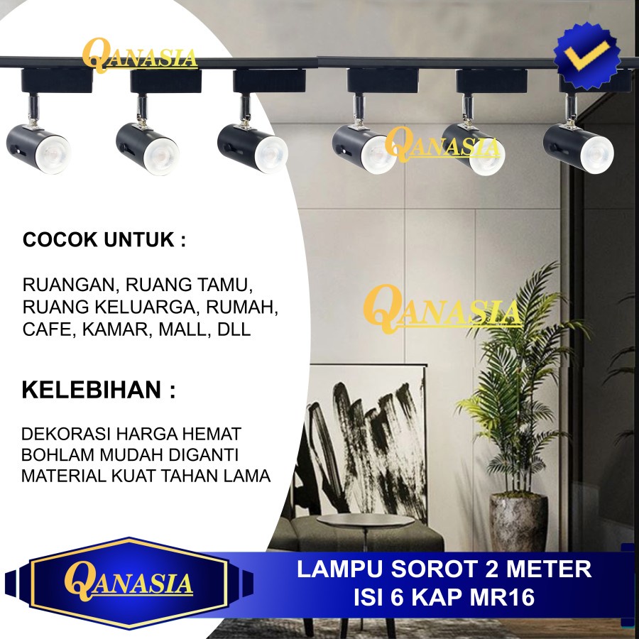 Jual Paket Lampu Sorot Rel 1 Set isi 6 Spotlight Track Light Rell 2 ...