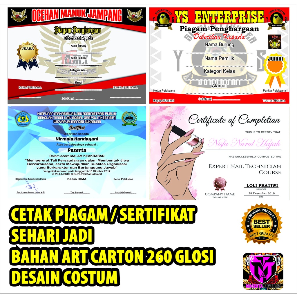 Jual CETAK PIAGAM / SERTIFIKAT DESAIN COSTUM | Shopee Indonesia