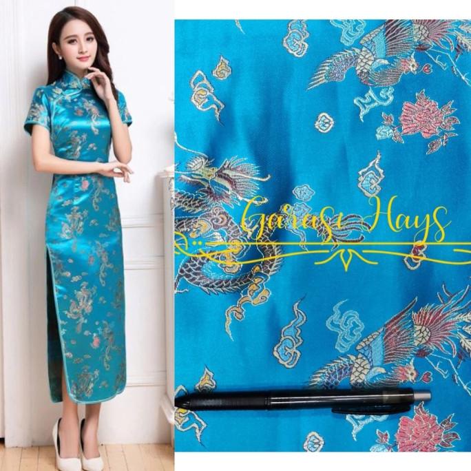 Jual Kain Cheongsam Cheong Sam Jibao China Shanghai Blue Biru - Naga ...