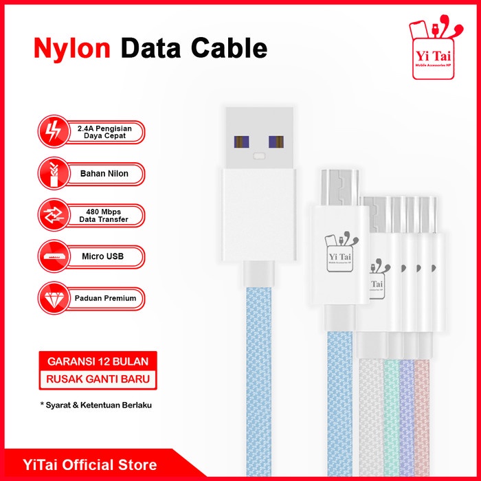 Jual KABEL DATA MICRO USB FAST CHARGING NYLON YI TAI // DATA CABLE - BD ...