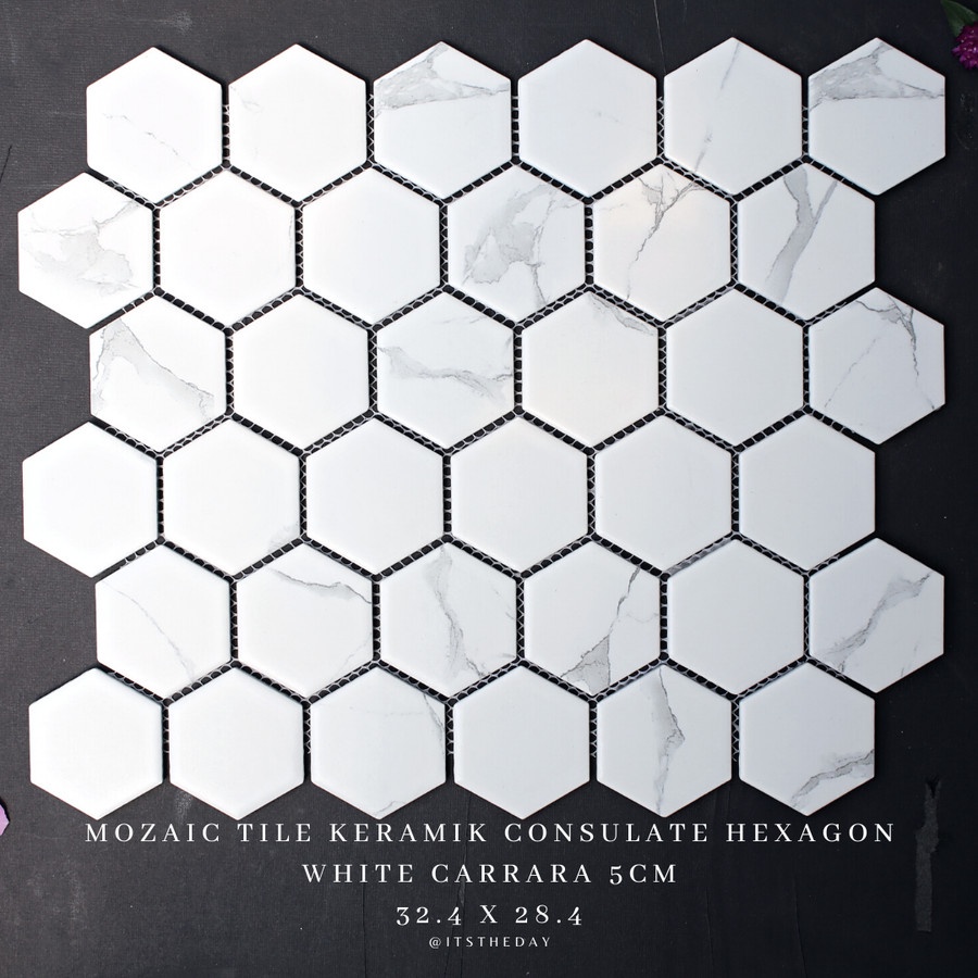 Jual Mozaic Tile Mosaik Keramik Consulate Hexagon White Carrara Matte 5 ...