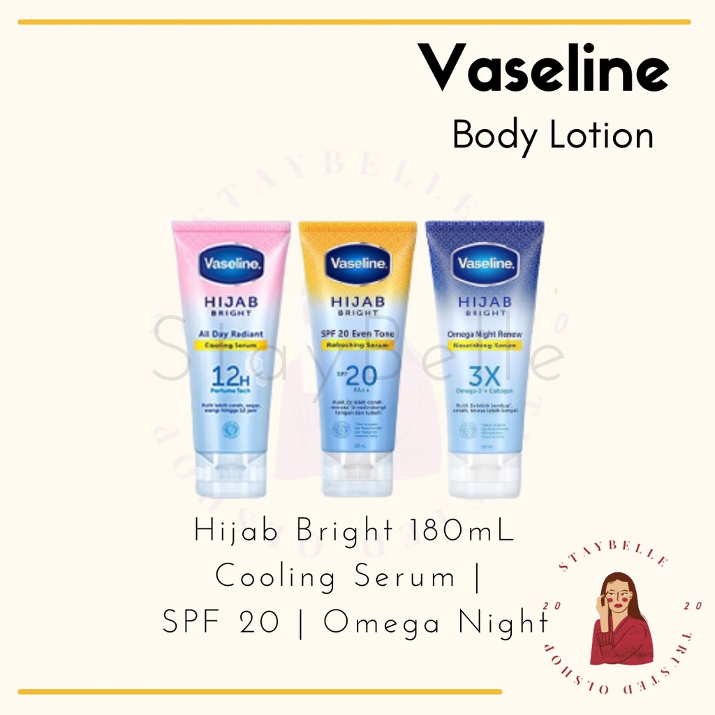 Jual Vaseline Hijab Bright 180mL Cooling Serum | SPF 20 | Omega Night | Shopee Indonesia
