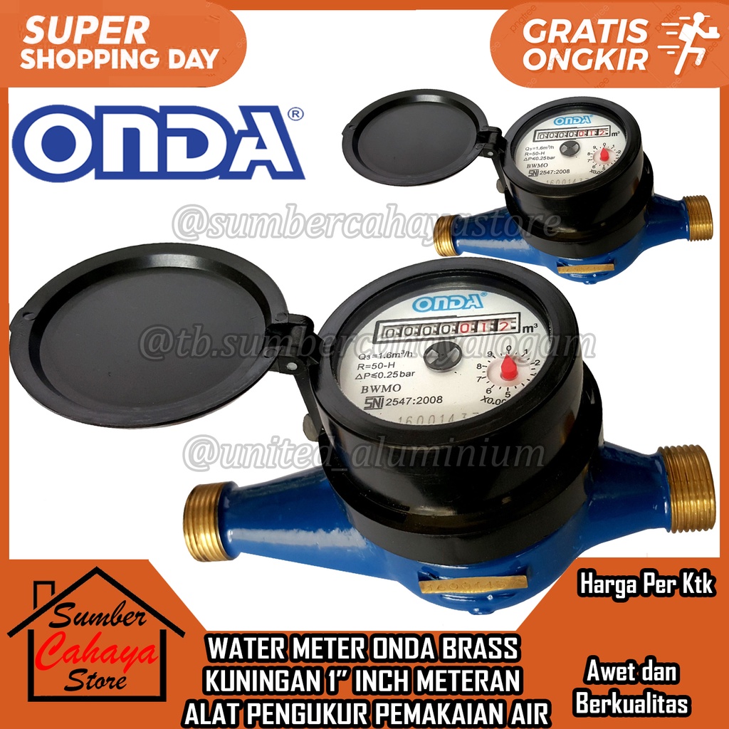 Jual Meteran Air Kuningan Onda 1" inch Water Meter Brass ALAT PENGUKUR ...