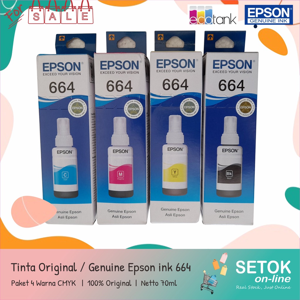 Jual Tinta Epson 664 Original (Black / Cyan / Magenta / Yellow ...