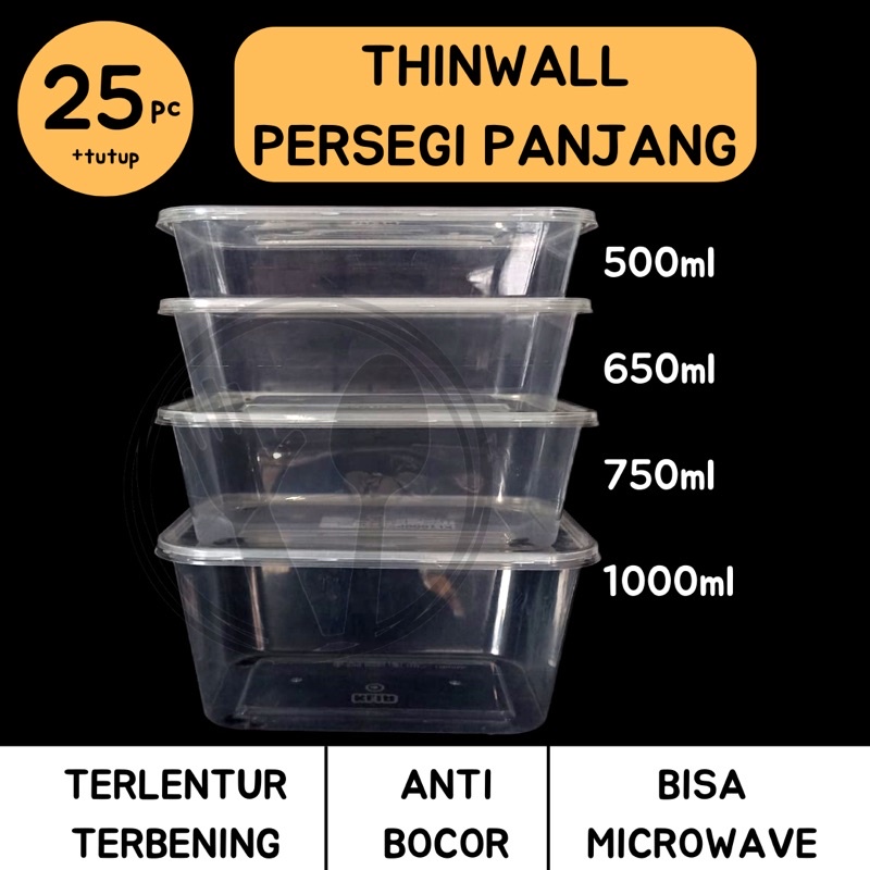 Jual [isi 25 Pc] Thinwall Rectangle 500ml 650ml 750ml 1000ml 1 Liter