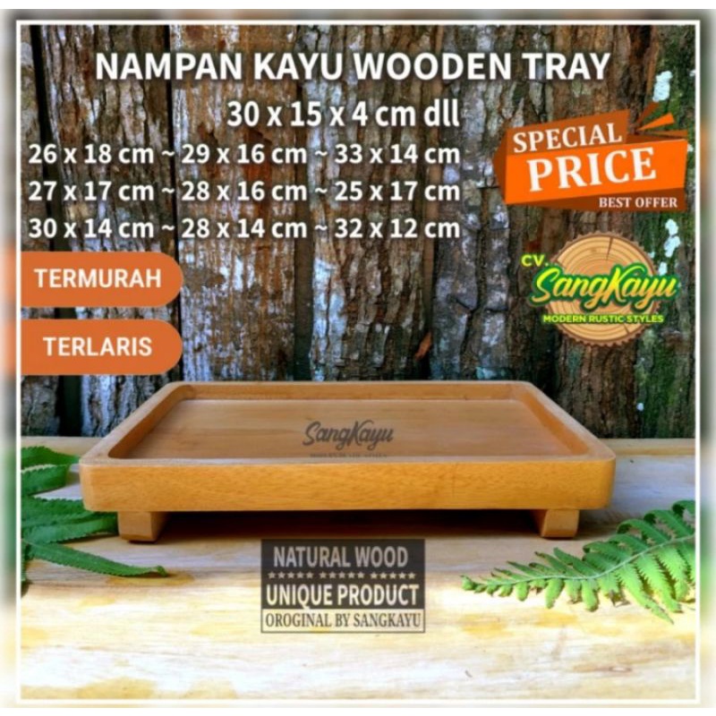 Jual Nampan kayu kaki 30x14x4 cm Wooden tray with leg kotak penyimpanan ...