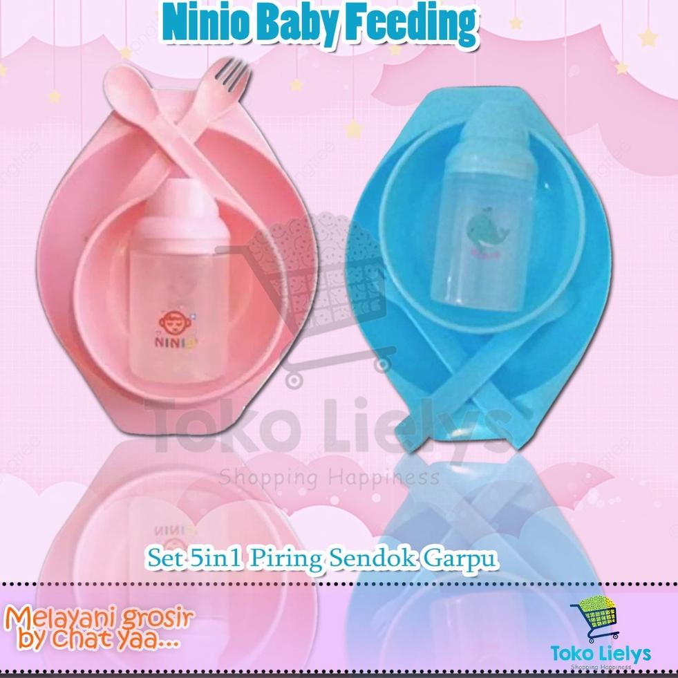 Jual ㅀ Ninio Baby Feeding Set 5in1 Piring Sendok Garpu Mangkok Juice ...