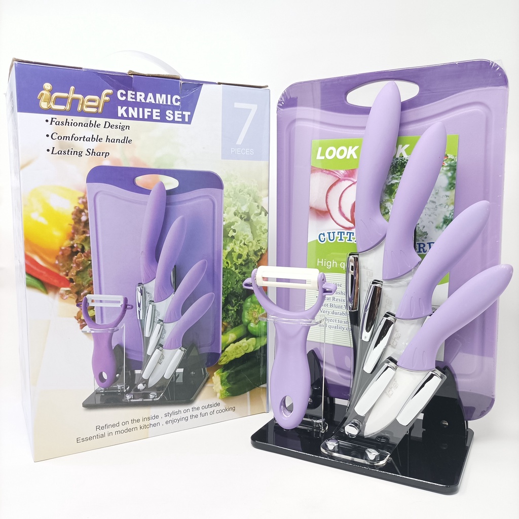 Jual ICHEF CERAMIC KNIFE 7 IN 1 PISAU DAPUR SET KERAMIk | Shopee Indonesia