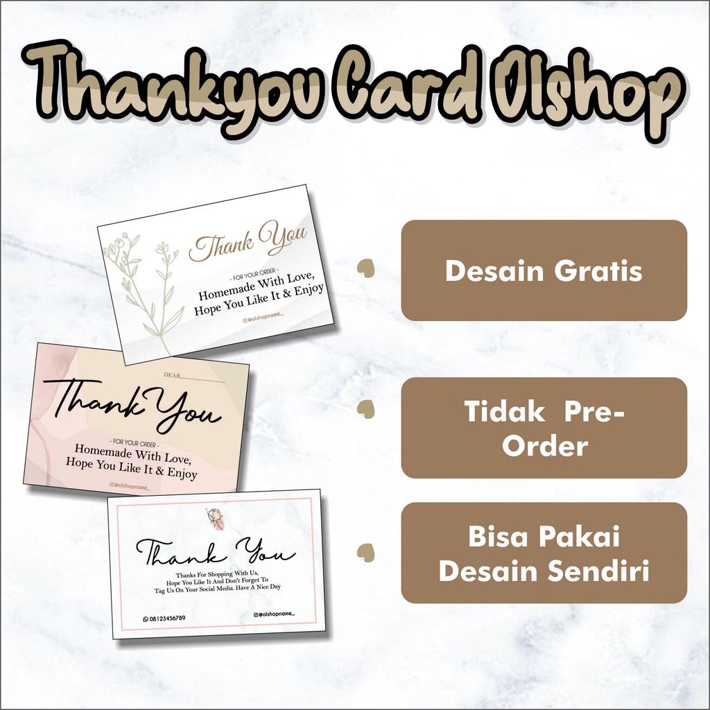 Jual Thank you card custom/Thanks card olshop/Thank you card souvenir/Kartu ucapan terimakasih ...