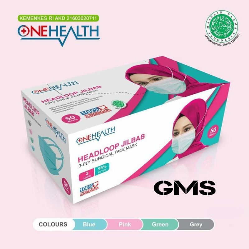 Jual Masker Medis 3 Ply Onehealth Headloop / Hijab Per Box isi 50 Pcs ...