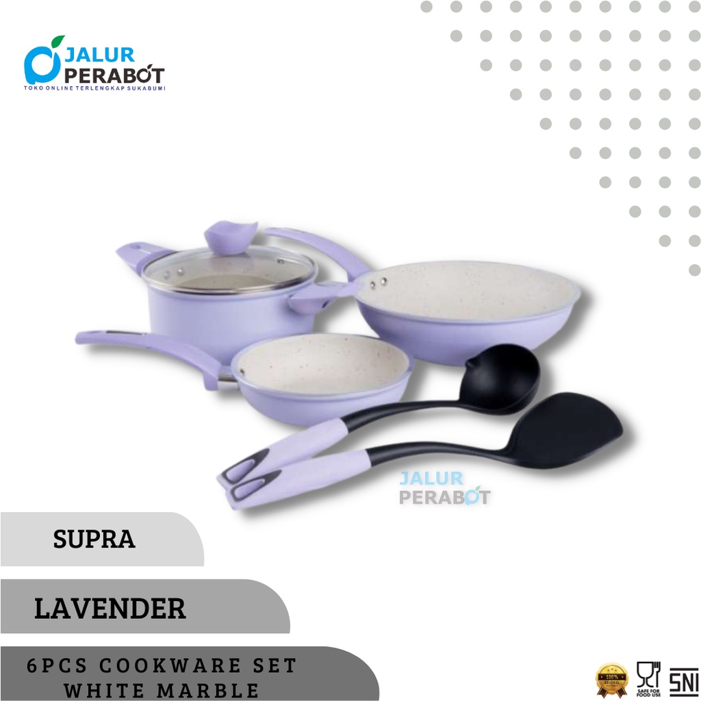 Jual panci set supra 6pcs white marble / cookware set anti lengket ...