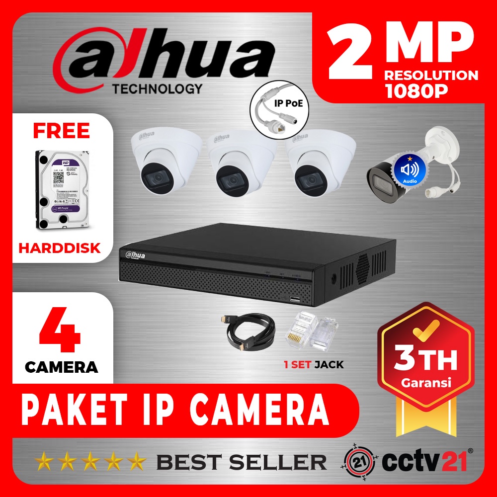 Jual Paket IP Camera AUDIO CCTV DAHUA 2MP 4CH / 4Channel PoE Tanpa ...