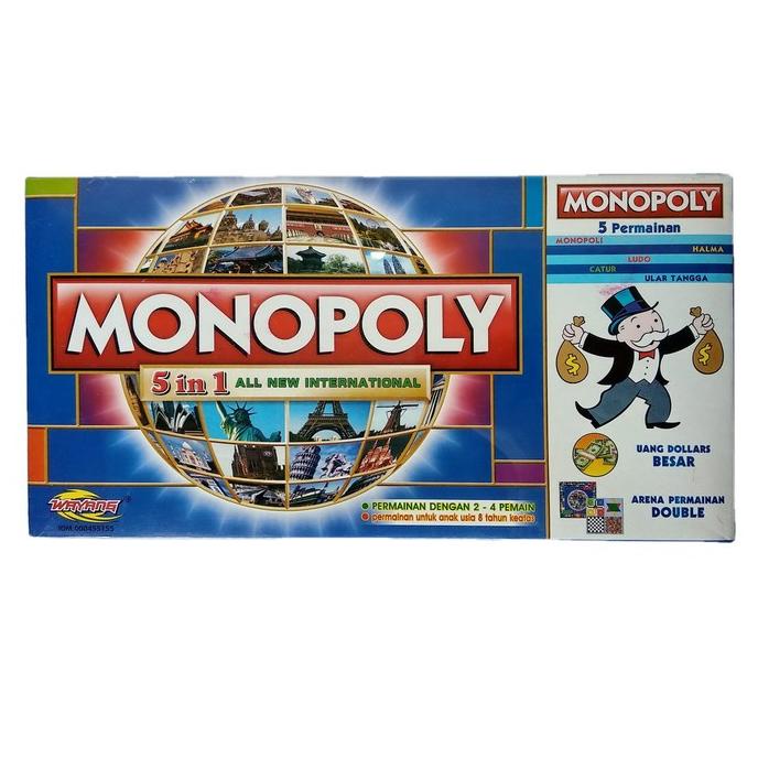 Jual Monopoly 5-in-1 Permainan Papan Monopoli Halma Ular Tangga Ludo ...
